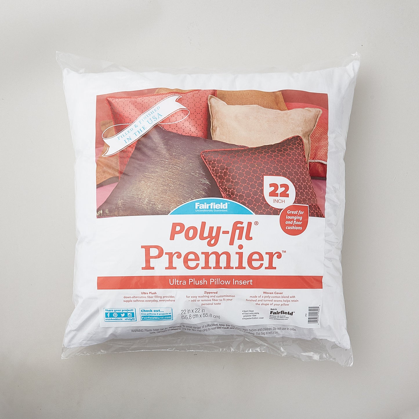 Poly-Fil Premier Ultra Plush Pillow Insert - 22" x 22"
