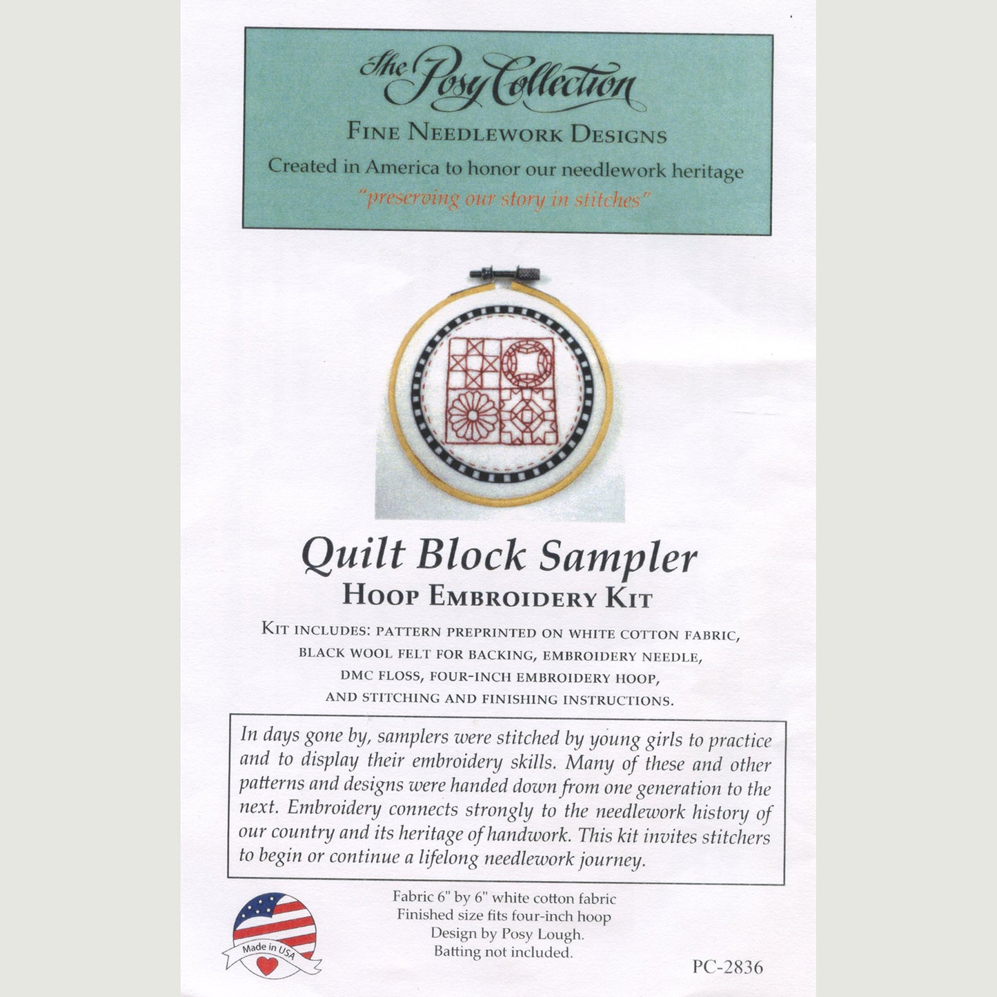 Four-Patch Sampler Hoop Embroidery Kit