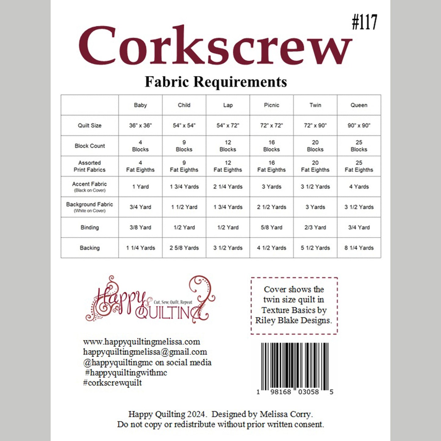 Digital Download - Corkscrew Quilt Pattern