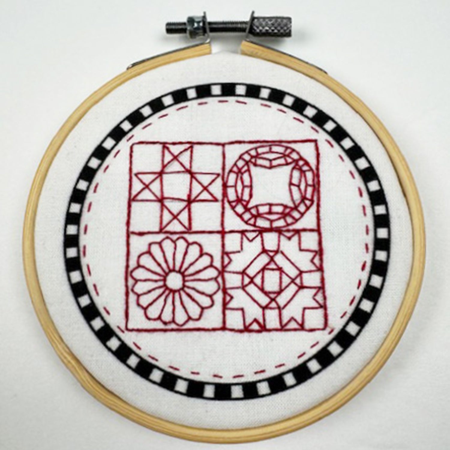 Four-Patch Sampler Hoop Embroidery Kit