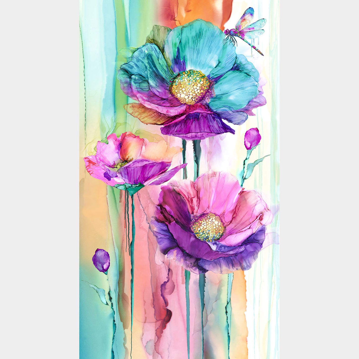 Dragonfly Dance - Floral Multi Colors Panel