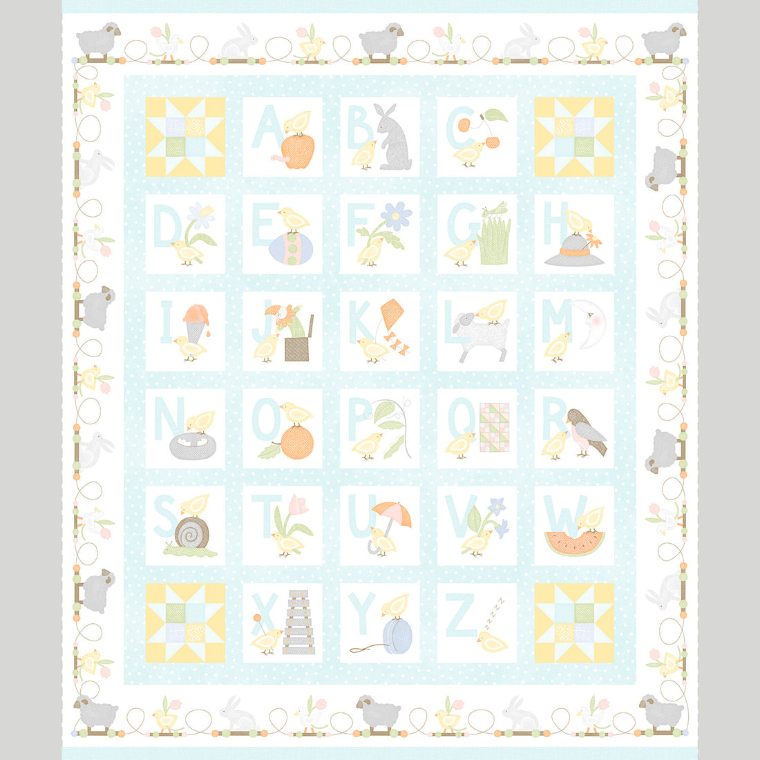 Little Chicks - Alphabet Aqua Flannel Panel