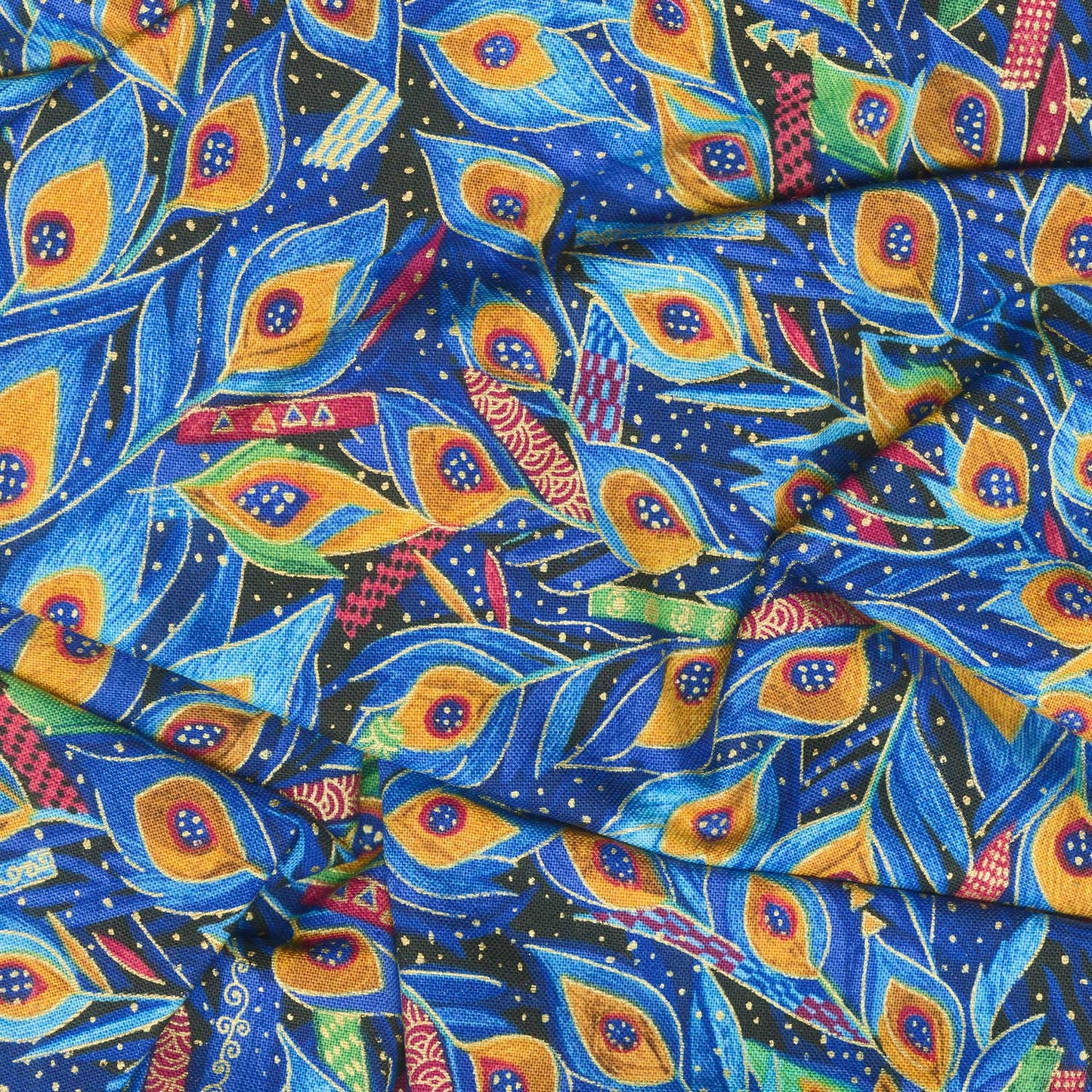 Gilded Plume - Gilded Peacock Feathers Black Metallic Yardage