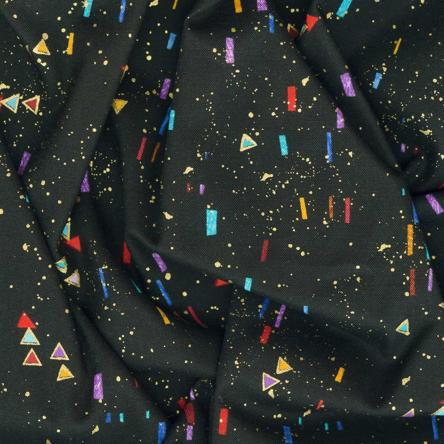 Wings of Gold - Scattered Geo Shapes Metalllic Black Yardage