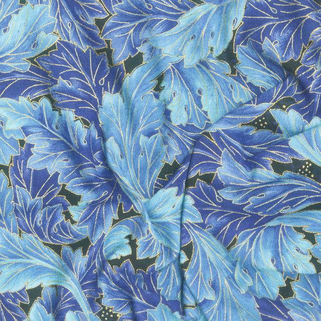 Luminous - Fancy Acanthus Scroll Blue Metallic Yardage