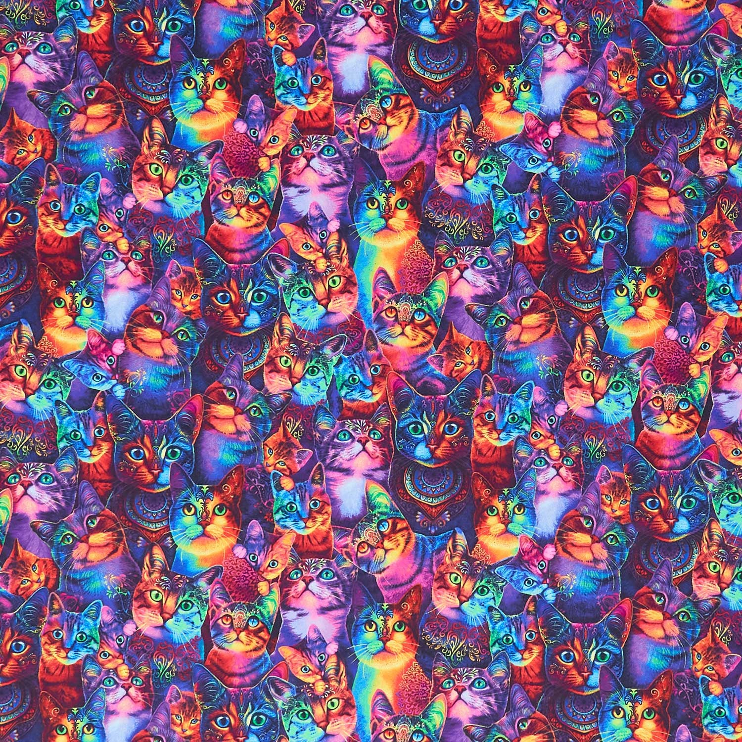 Cats - Packed Rainbow Cats Multi Yardage