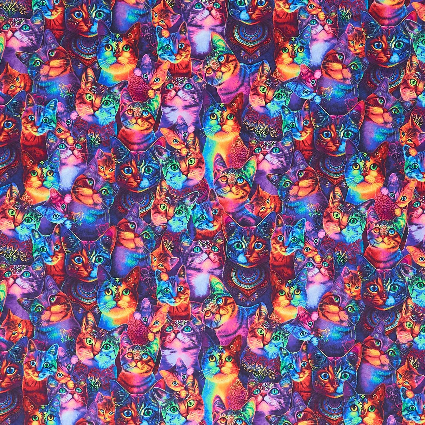 Cats - Packed Rainbow Cats Multi Yardage