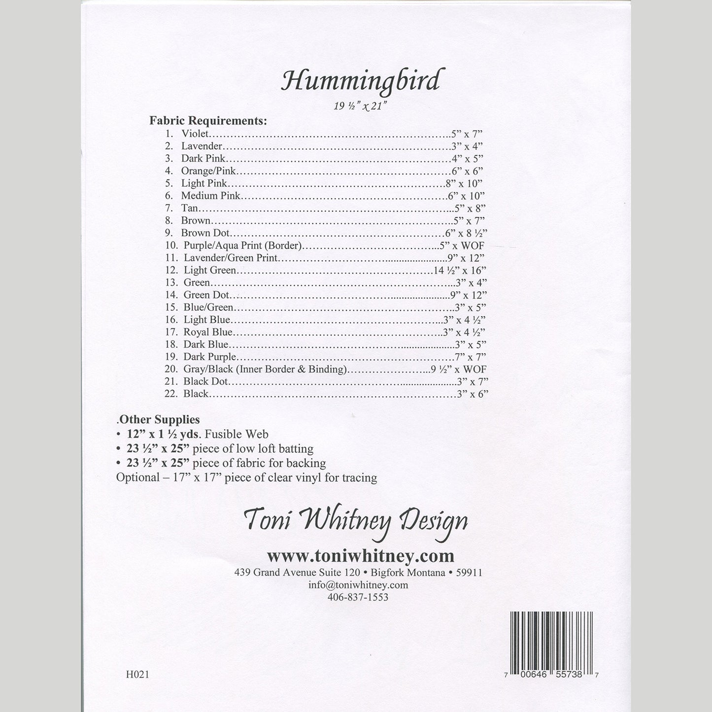 Hummingbird Wall Hanging Pattern