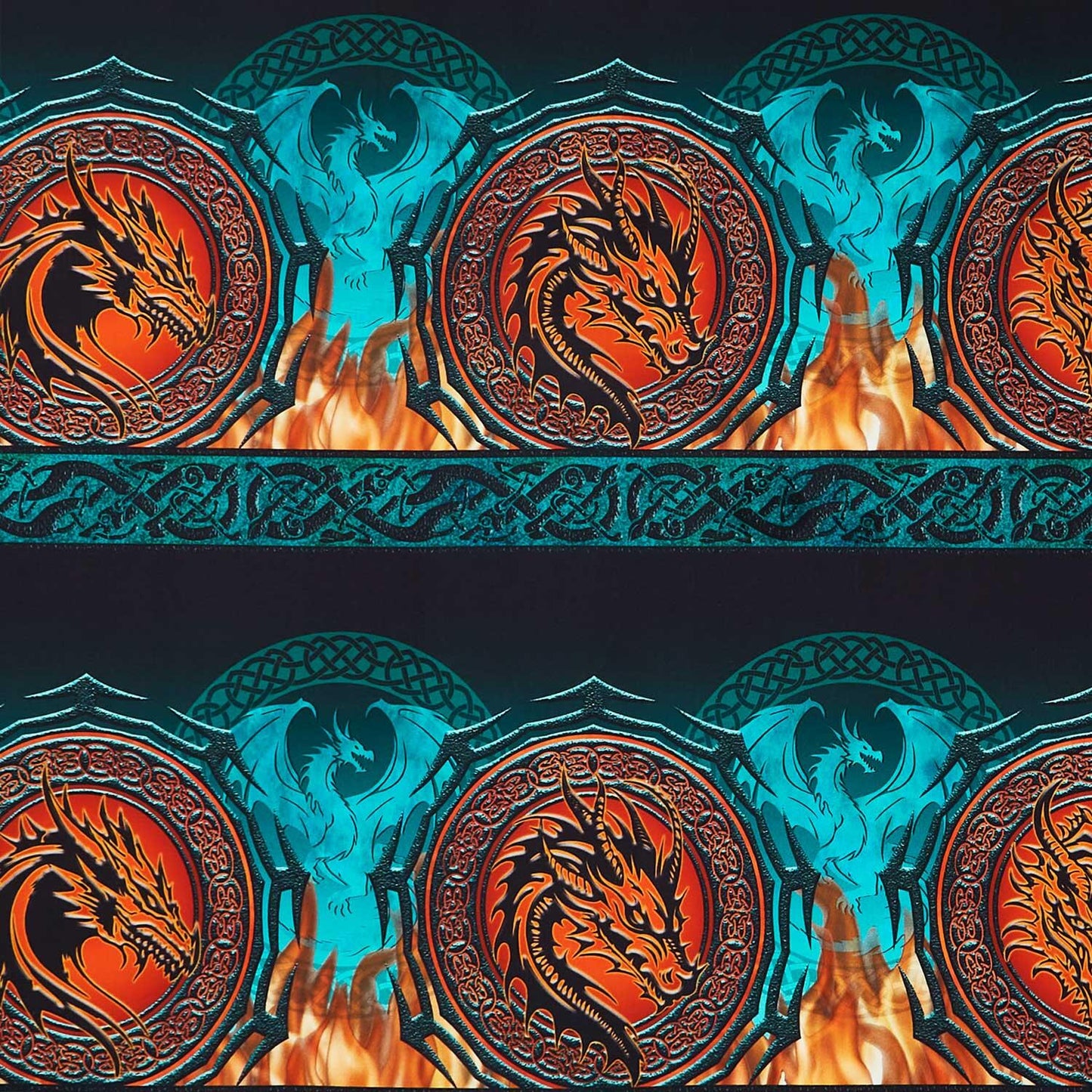 Dragons - Emerald Reign Border Stripe Multi Yardage