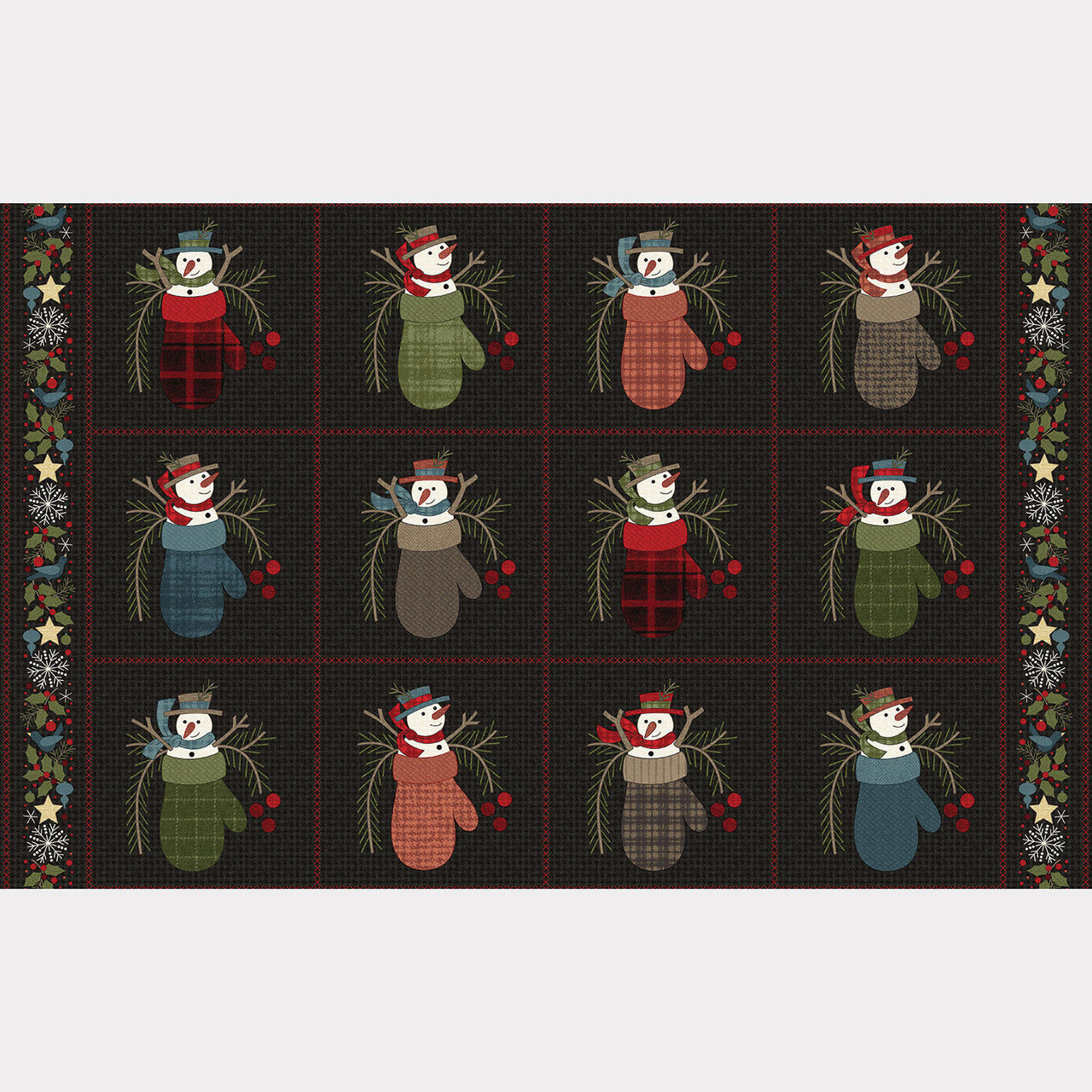 Holly Jolly Flannel - Snowmen Blocks Black Panel