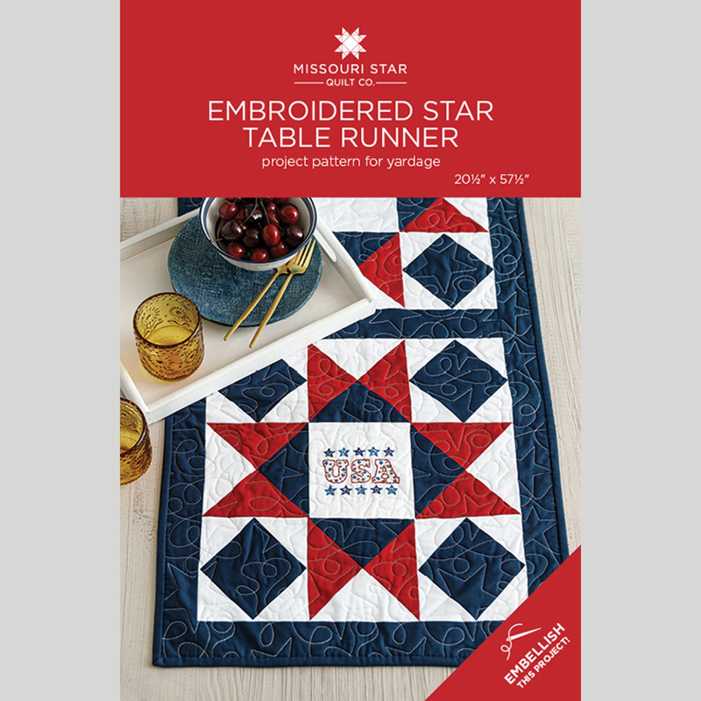 Embroidered Star Table Runner Pattern by Missouri Star