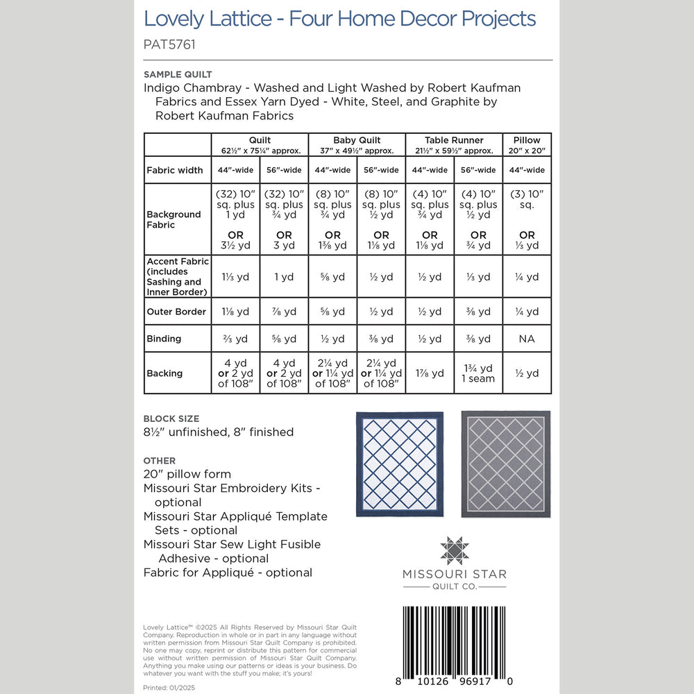 Digital Download - Lovely Lattice Quilt Pattern by Missouri Star