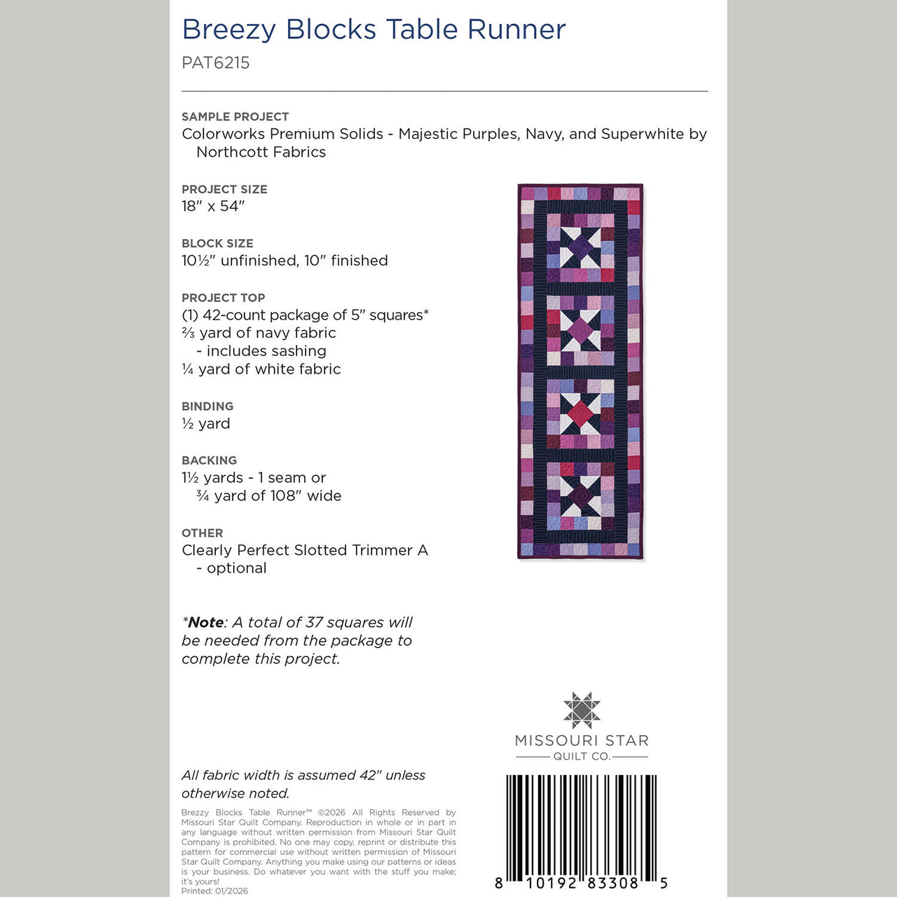 Breezy Blocks Table Runner Pattern by Missouri Star
