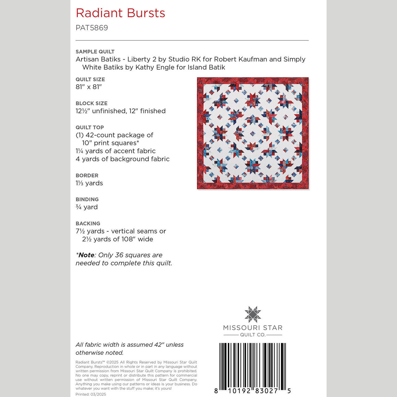 Digital Download - Radiant Bursts Quilt Pattern by Missouri Star