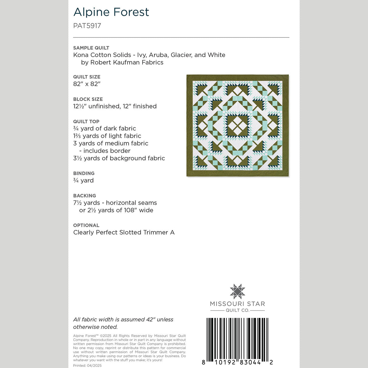 Digital Download - Alpine Forest Quilt Pattern by Missouri Star