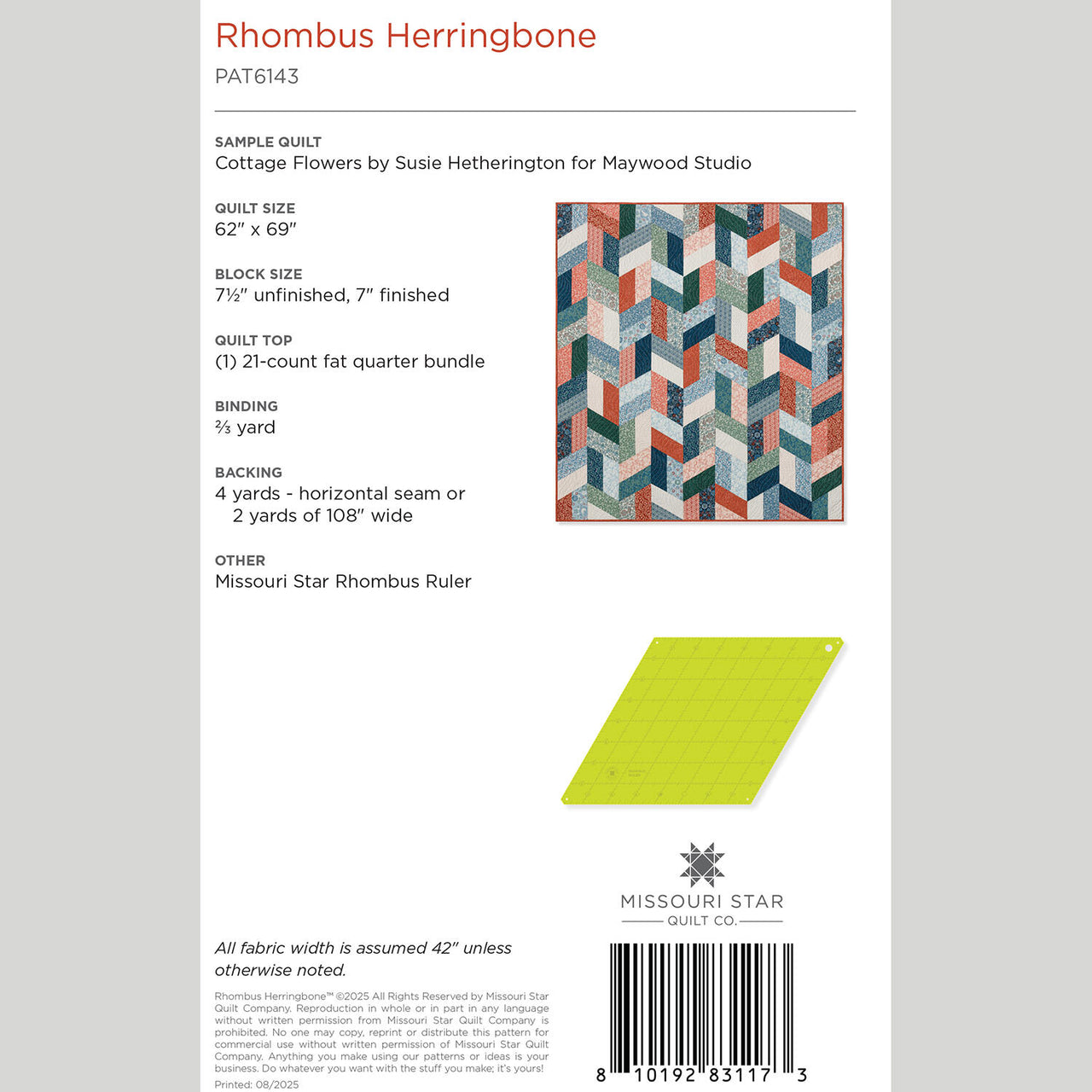 Digital Download - Rhombus Herringbone Quilt Pattern by Missouri Star