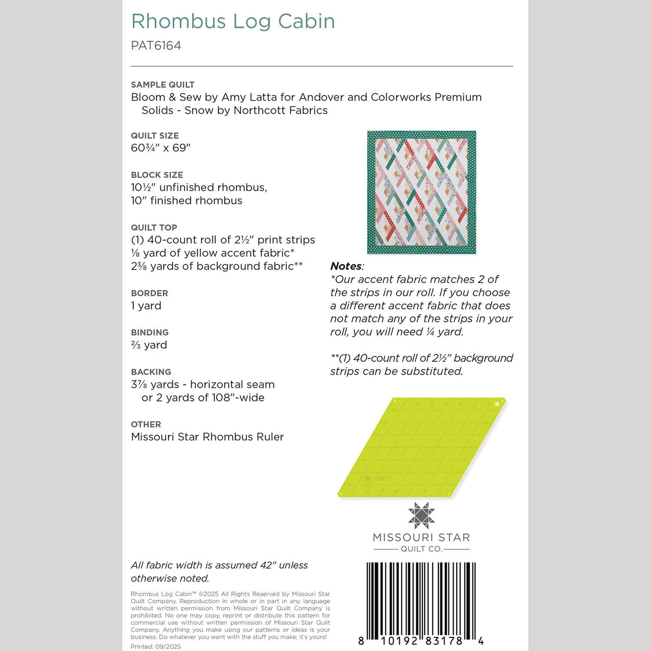Digital Download - Rhombus Log Cabin Quilt Pattern by Missouri Star