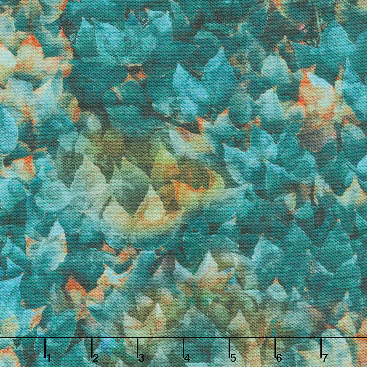Autumn Breeze - Layered Leaves Teal Yardage