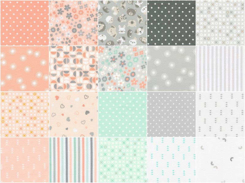 Cozy Cotton Flannels Grey, Peach, Mint Colorstory Fat Quarter Bundle