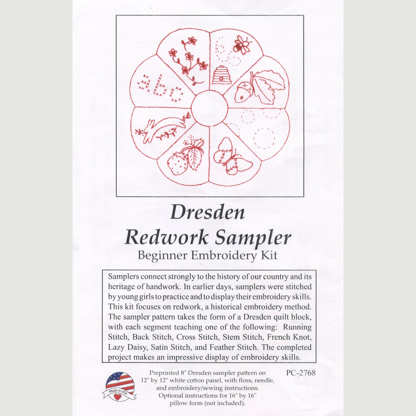 Redwork Dresden Embroidery Sampler Kit