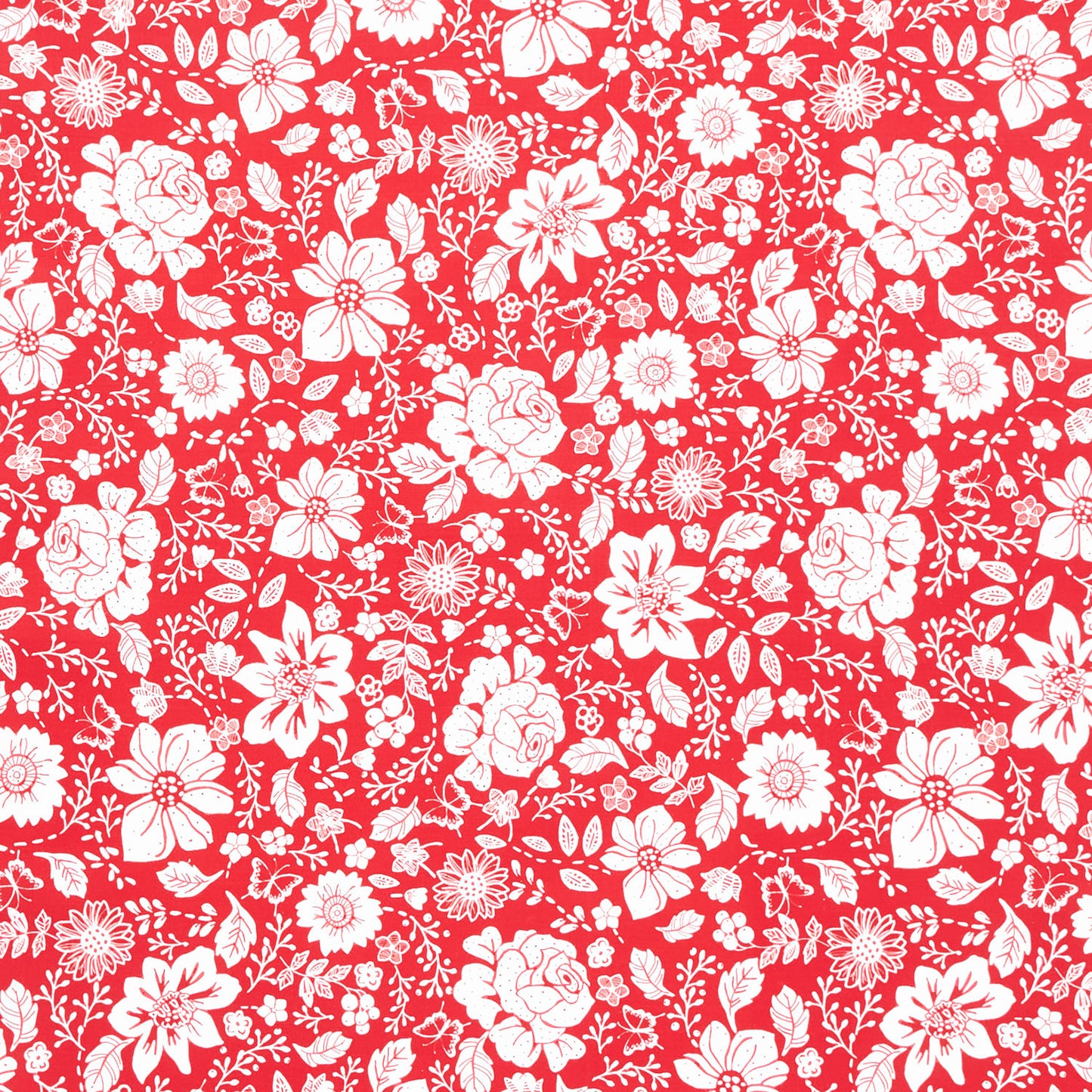 Garden Redwork - Large Redwork Floral Red Yardage