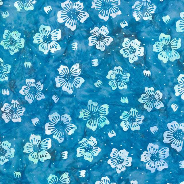 Shadow Blooms Batiks - Medium Floral Blue Azure Yardage