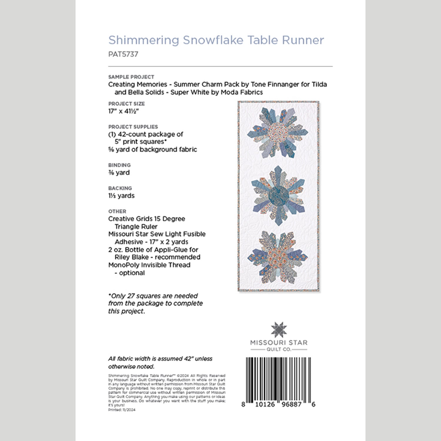 Digital Download - Shimmering Snowflake Table Runner Pattern by Missou