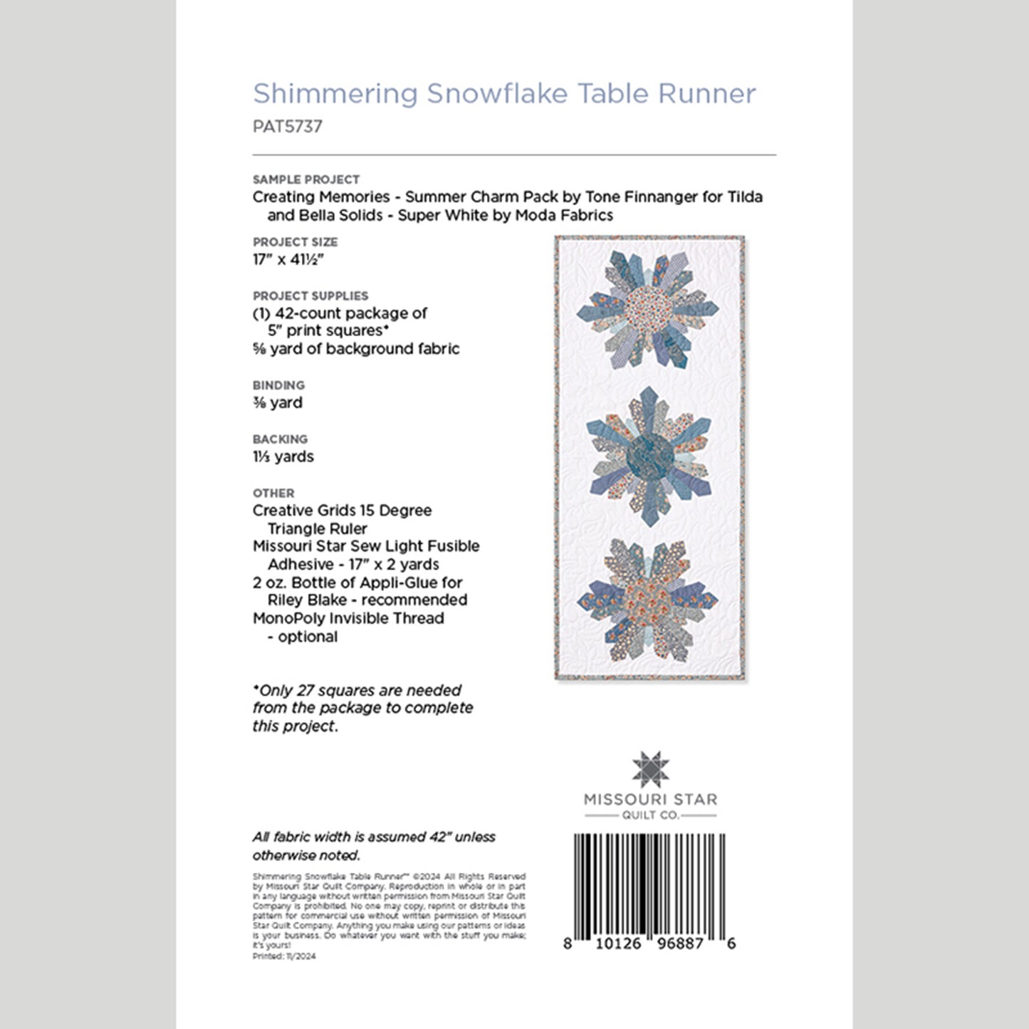 Digital Download - Shimmering Snowflake Table Runner Pattern by Missou