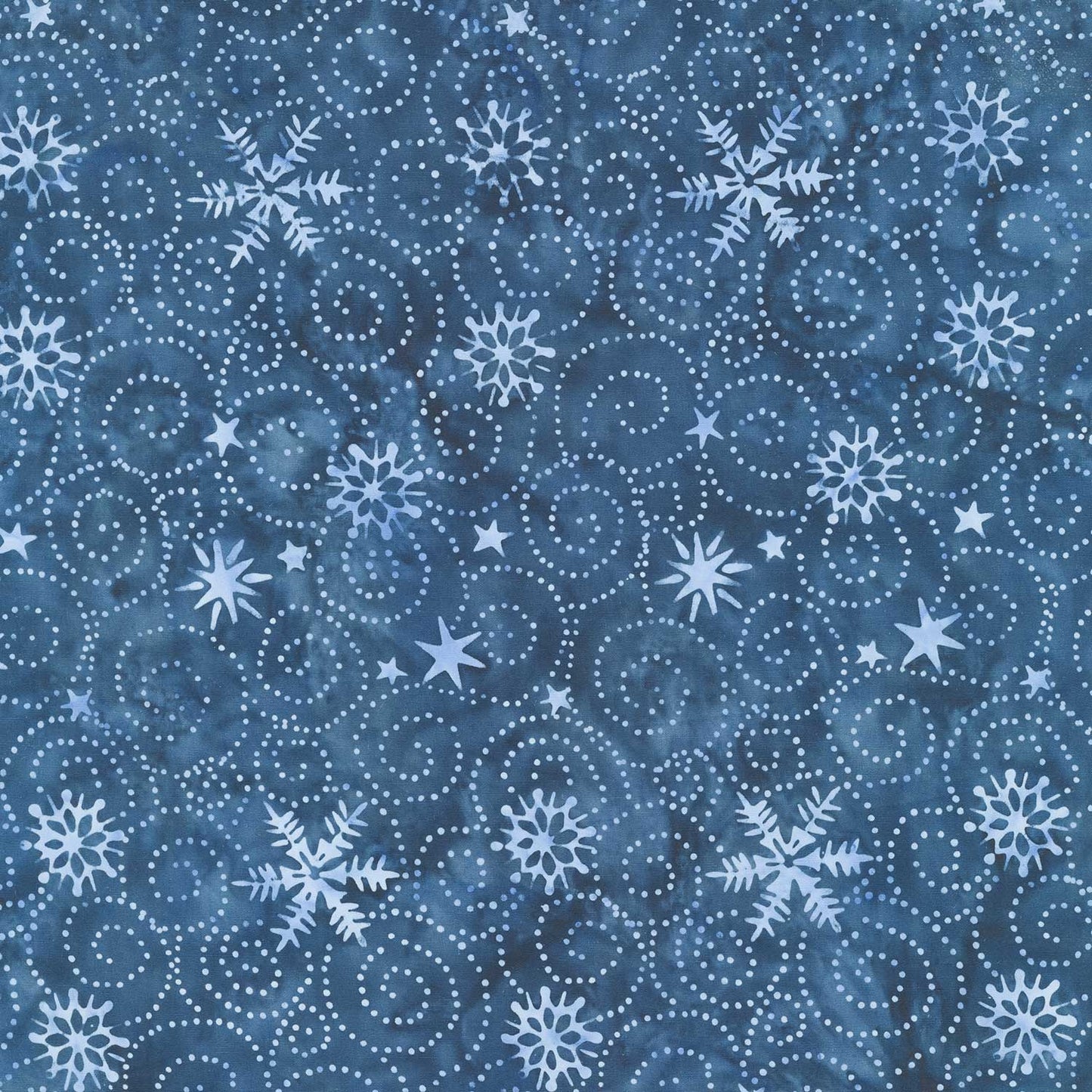 Snowed In Batiks - Swirl Snowflake Blue Storm Yardage