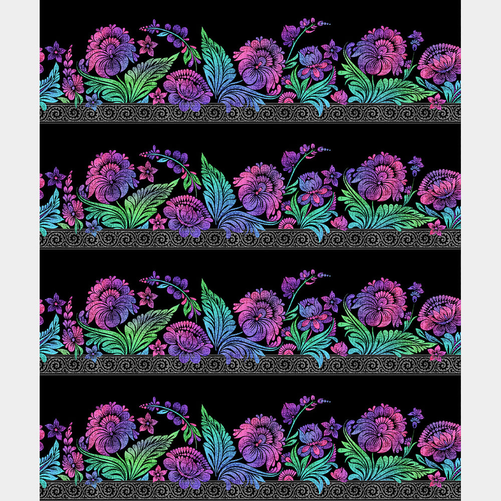 Vivid - Floral Border Jewel Yardage