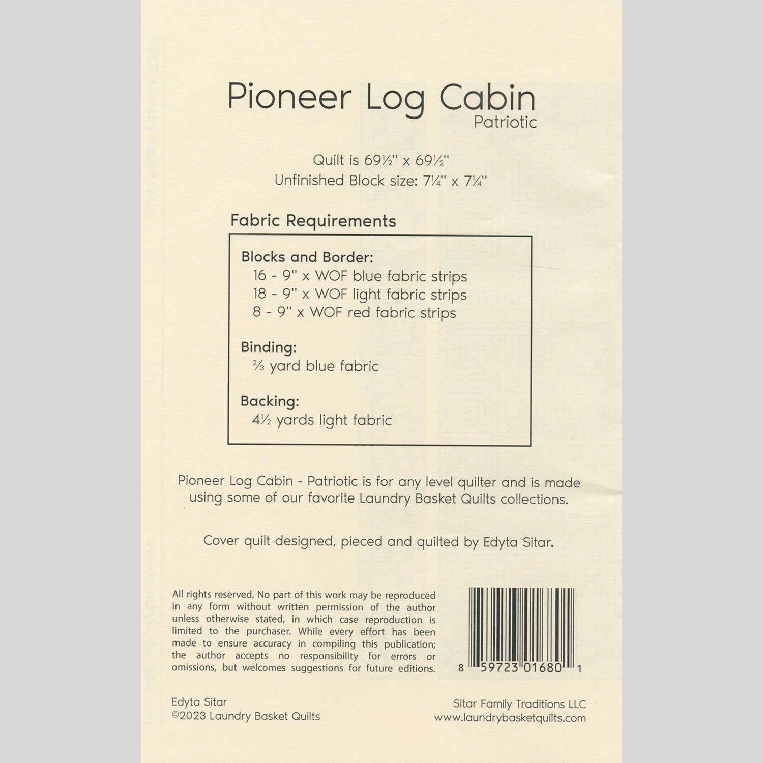 Pioneer Log Cabin Quilt Pattern