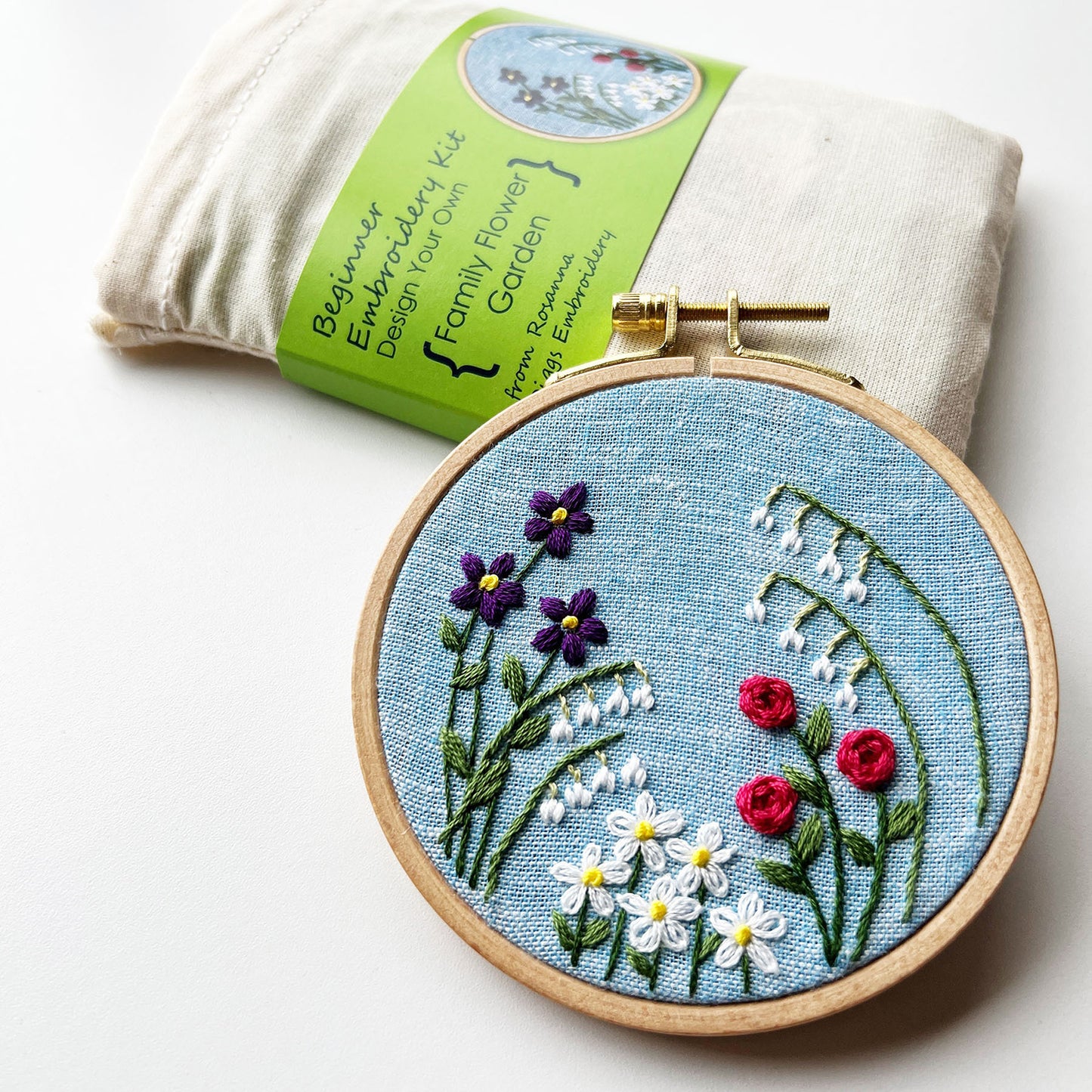 Family Flower Garden in Blue Design Your Own Embroidery Kit