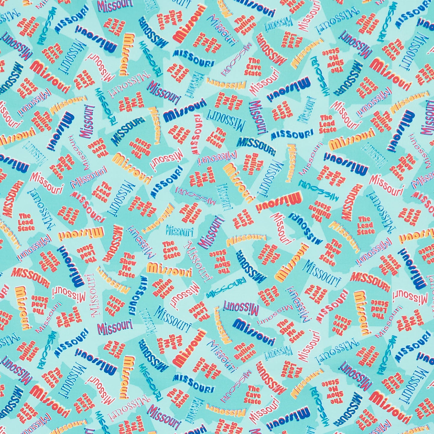 Missouri Shop Hop 2023 - Missouri Words Tossed Turquoise Yardage
