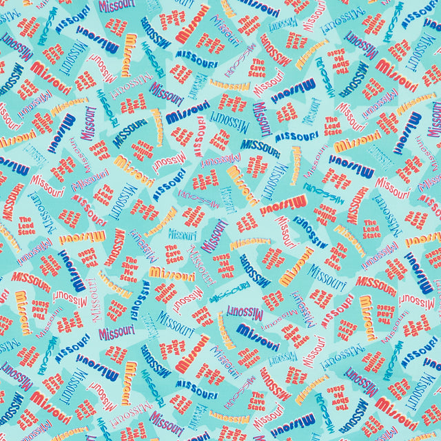 Missouri Shop Hop 2023 - Missouri Words Tossed Turquoise Yardage
