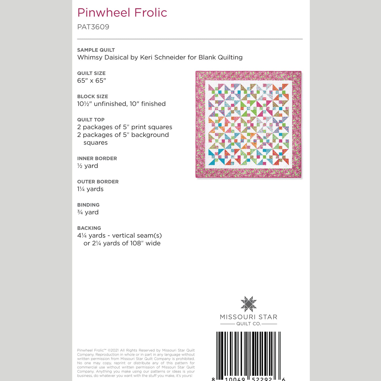 Digital Download - Pinwheel Frolic Quilt Pattern by Missouri Star