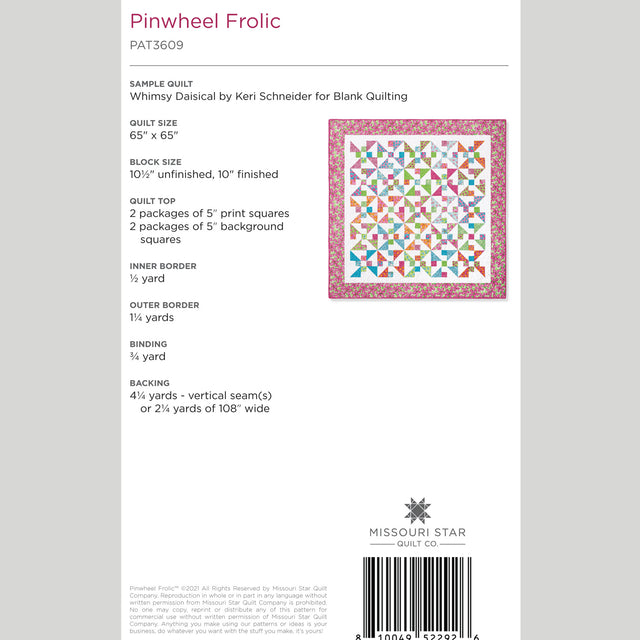 Digital Download - Pinwheel Frolic Quilt Pattern by Missouri Star