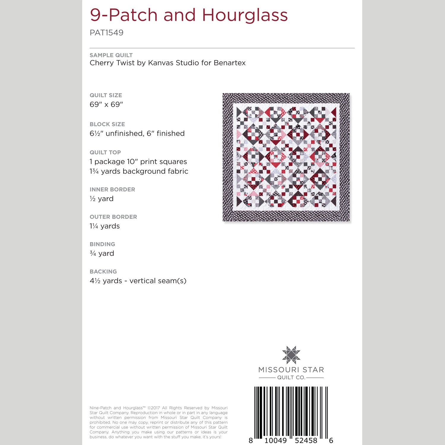 Digital Download - 9-Patch and Hourglass Quilt Pattern by Missouri Sta
