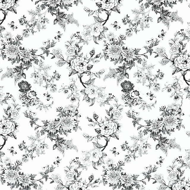 Decoupage - Floral Toile Black Yardage