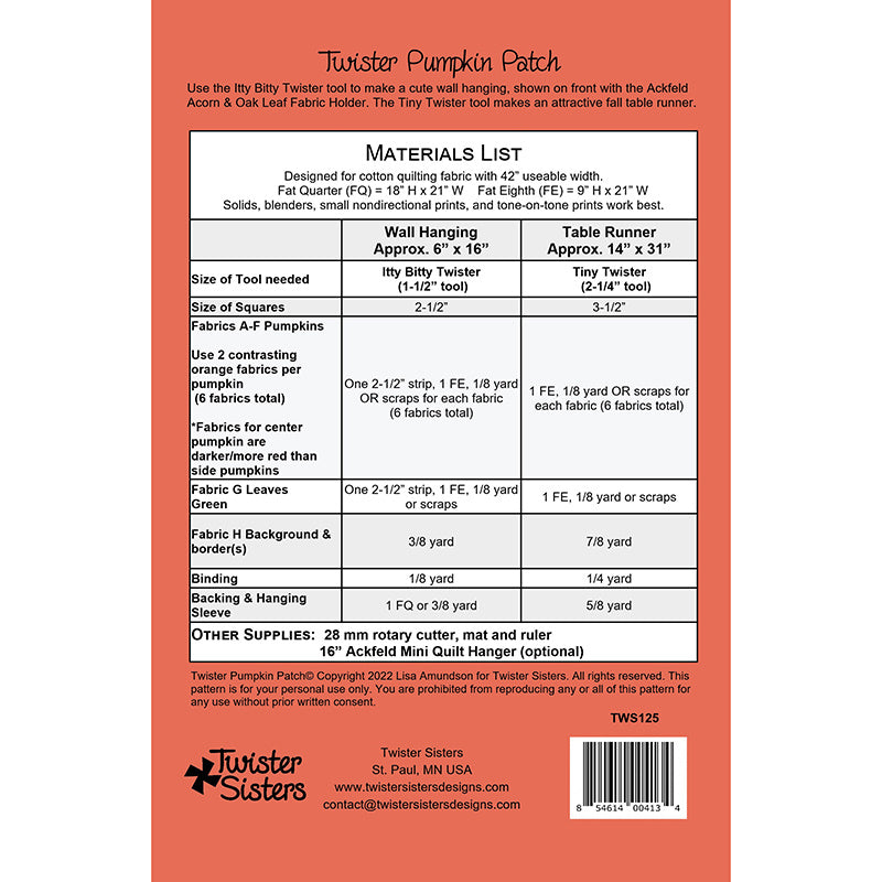 Twister Pumpkin Patch Table Runner Pattern