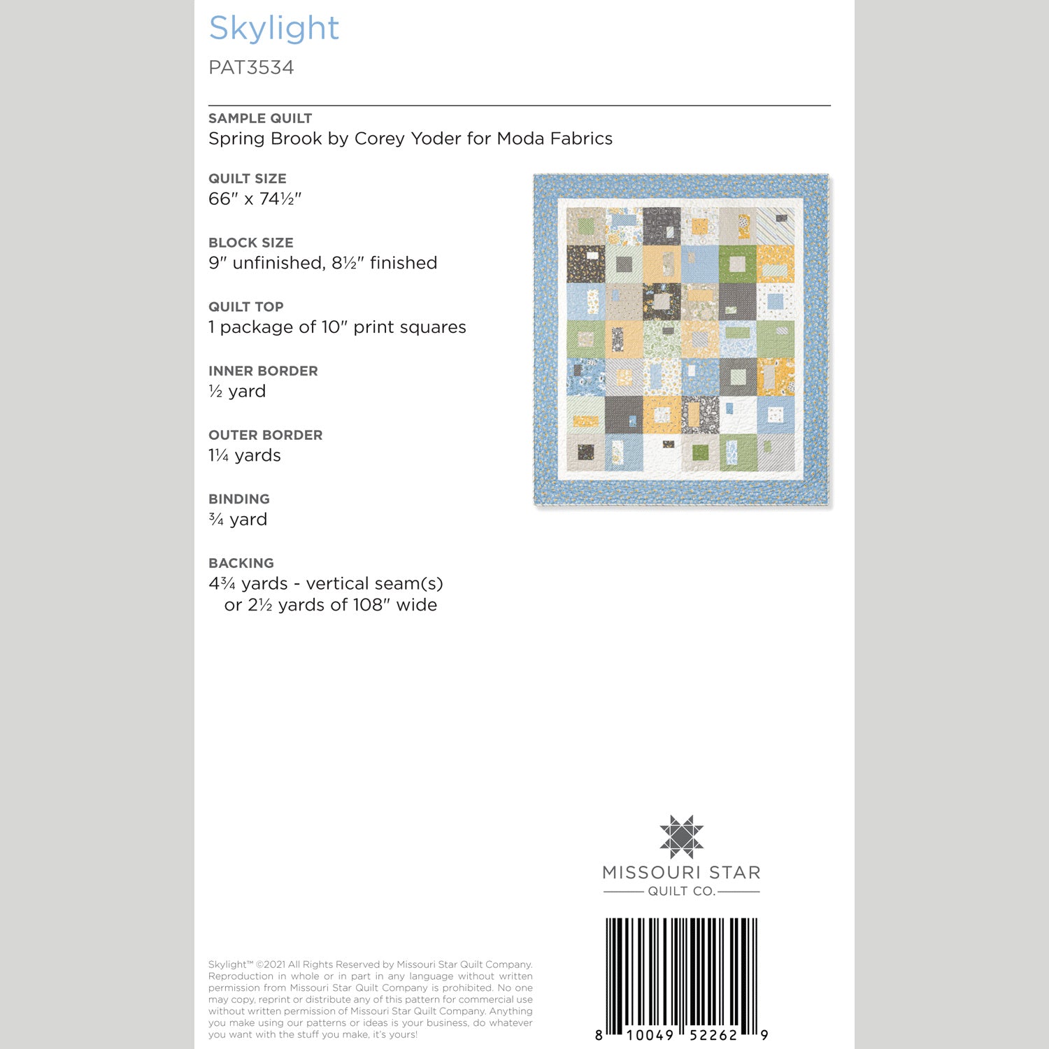 Digital Download - Skylight Quilt Pattern by Missouri Star