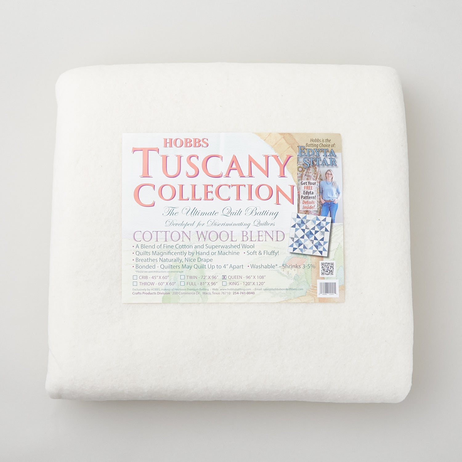Hobbs Tuscany 80/20 Cotton Wool Batting - Queen 96" x 108"