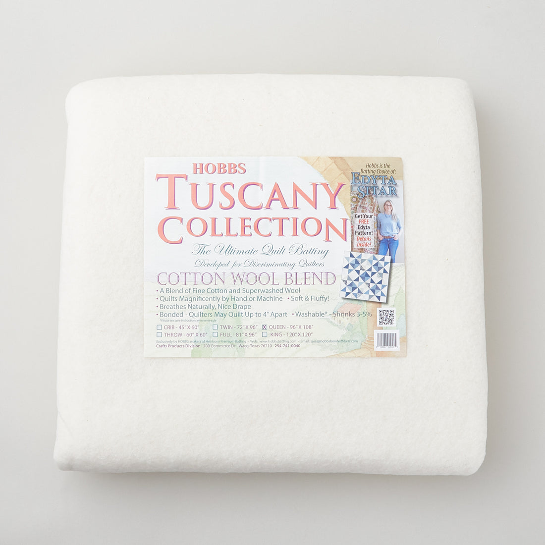 Hobbs Tuscany 80/20 Cotton Wool Batting - Queen 96" x 108"