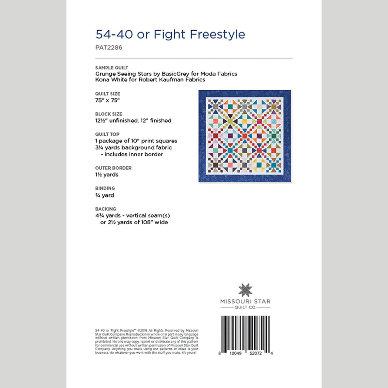 Digital Download - 54-40 or Fight Freestyle Quilt Pattern by Missouri