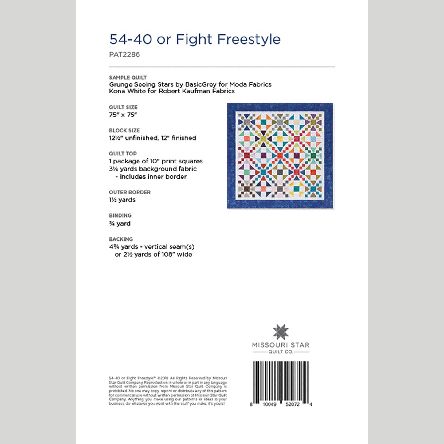 Digital Download - 54-40 or Fight Freestyle Quilt Pattern by Missouri