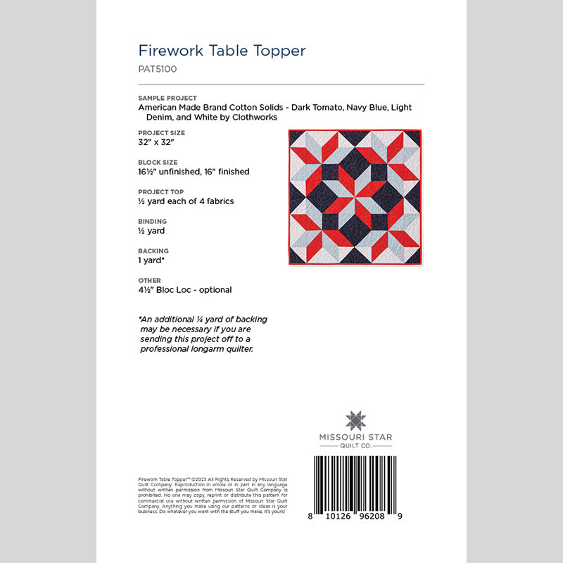 Digital Download - Firework Table Topper Pattern by Missouri Star