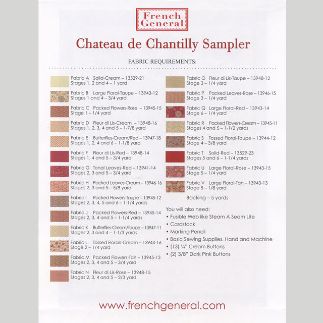 Chateau de Chantilly Sampler Quilt Pattern