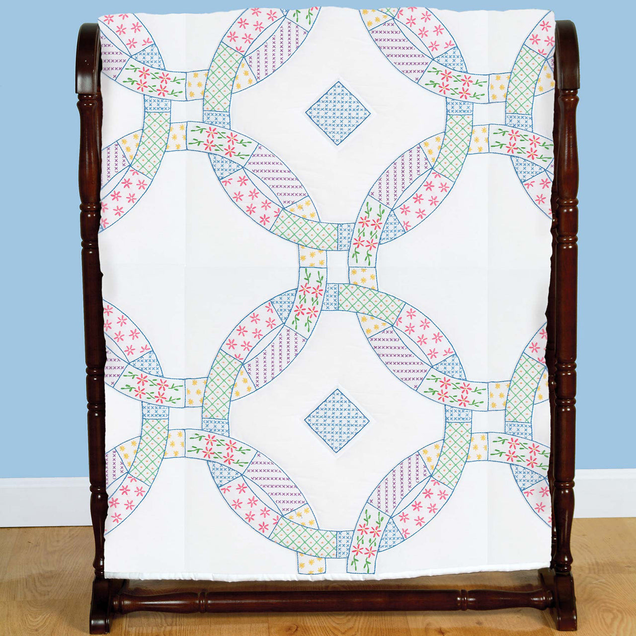 Interlocking Patchwork Wedding Rings 18" Embroidery Quilt Blocks Set