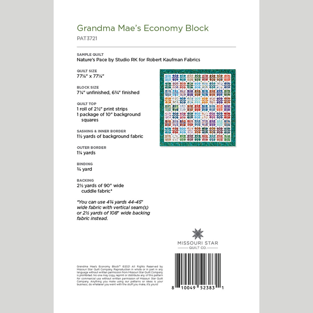 Digital Download - Grandma Mae's Economy Block Quilt Pattern by Missou