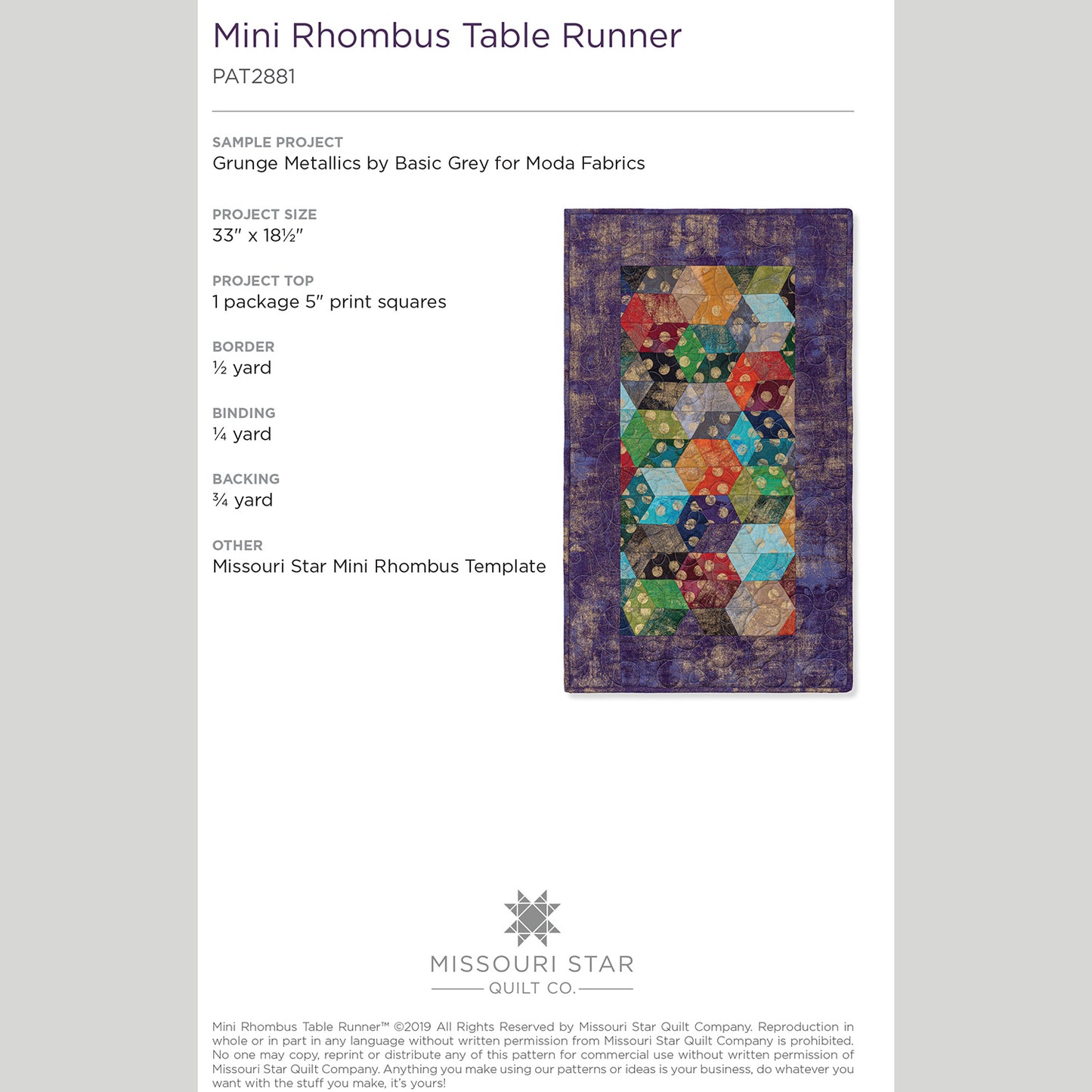 Digital Download - Mini Rhombus Table Runner Pattern by Missouri Star
