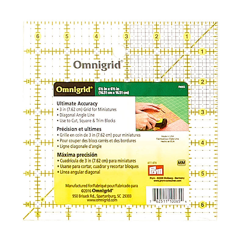 Omnigrid 6 1/2" x 6 1/2" Square Ruler With Grid